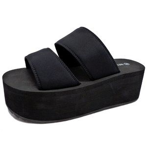 Shoes | New Black Double Band Foam Eva Platform Wedge Slides Sandals ...